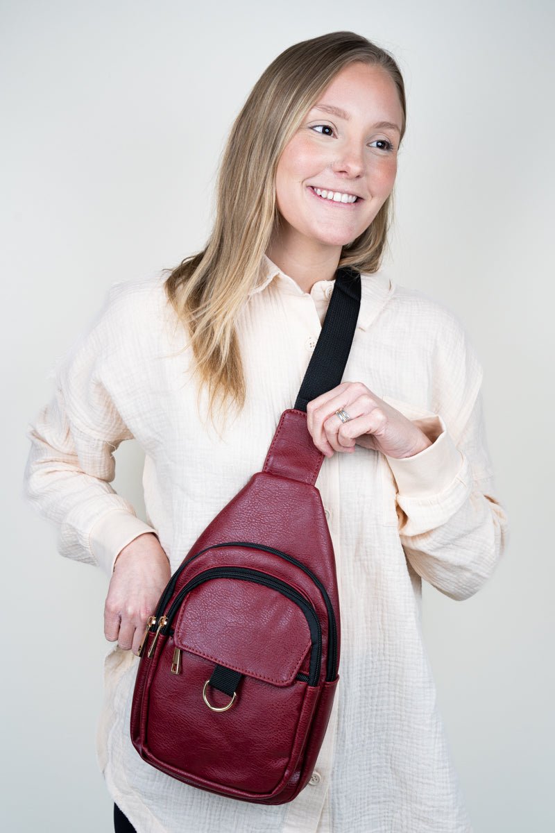 Red Faux Leather Small Zoey Sling Bag | Wholesale Accessory Market