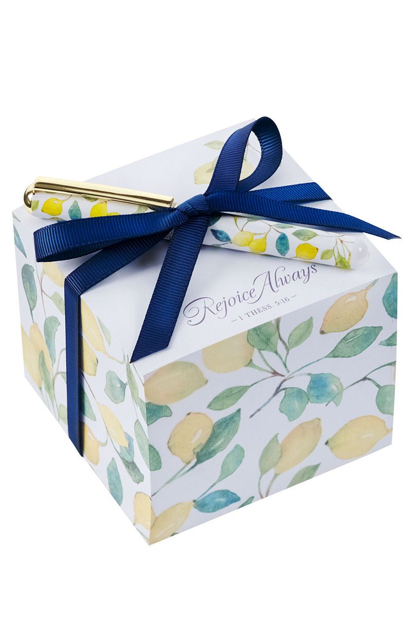 Rejoice Always Lemon Note Block and Pen Set | Wholesale Accessory Market