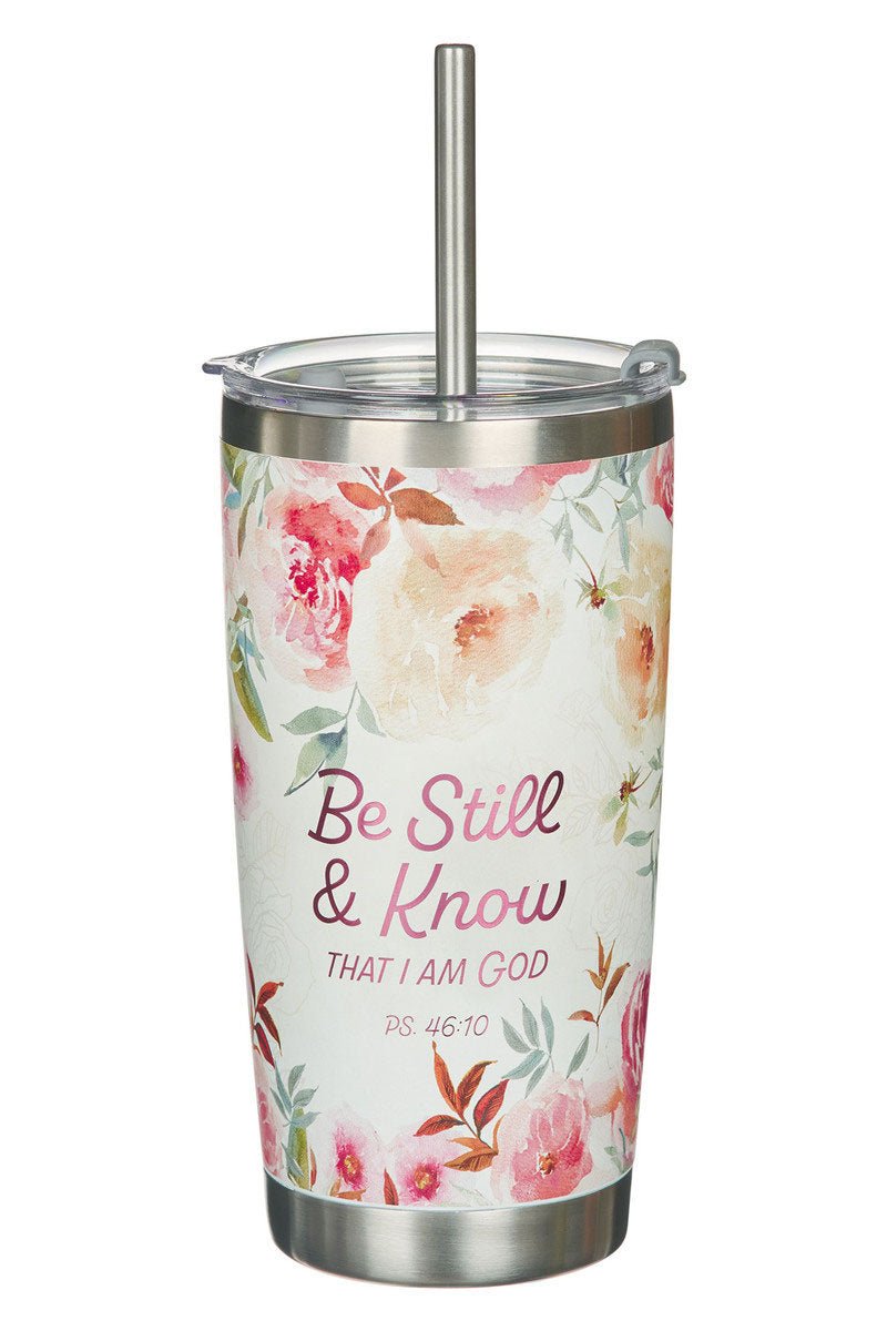Be Still & Know Floral Stainless Steel Travel Mug with Straw | eWAM ...