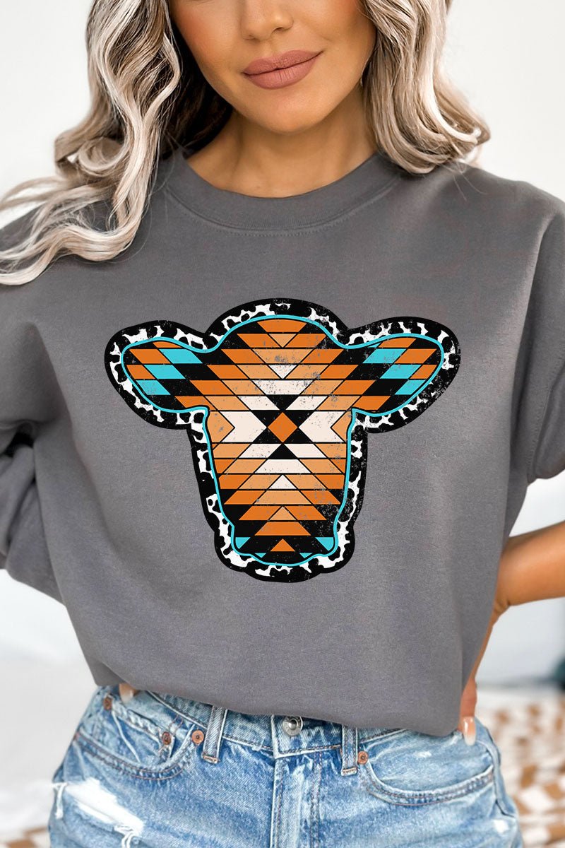 Aztec Cow Portrait Heavy-weight Crew Sweatshirt | Wholesale Accessory ...