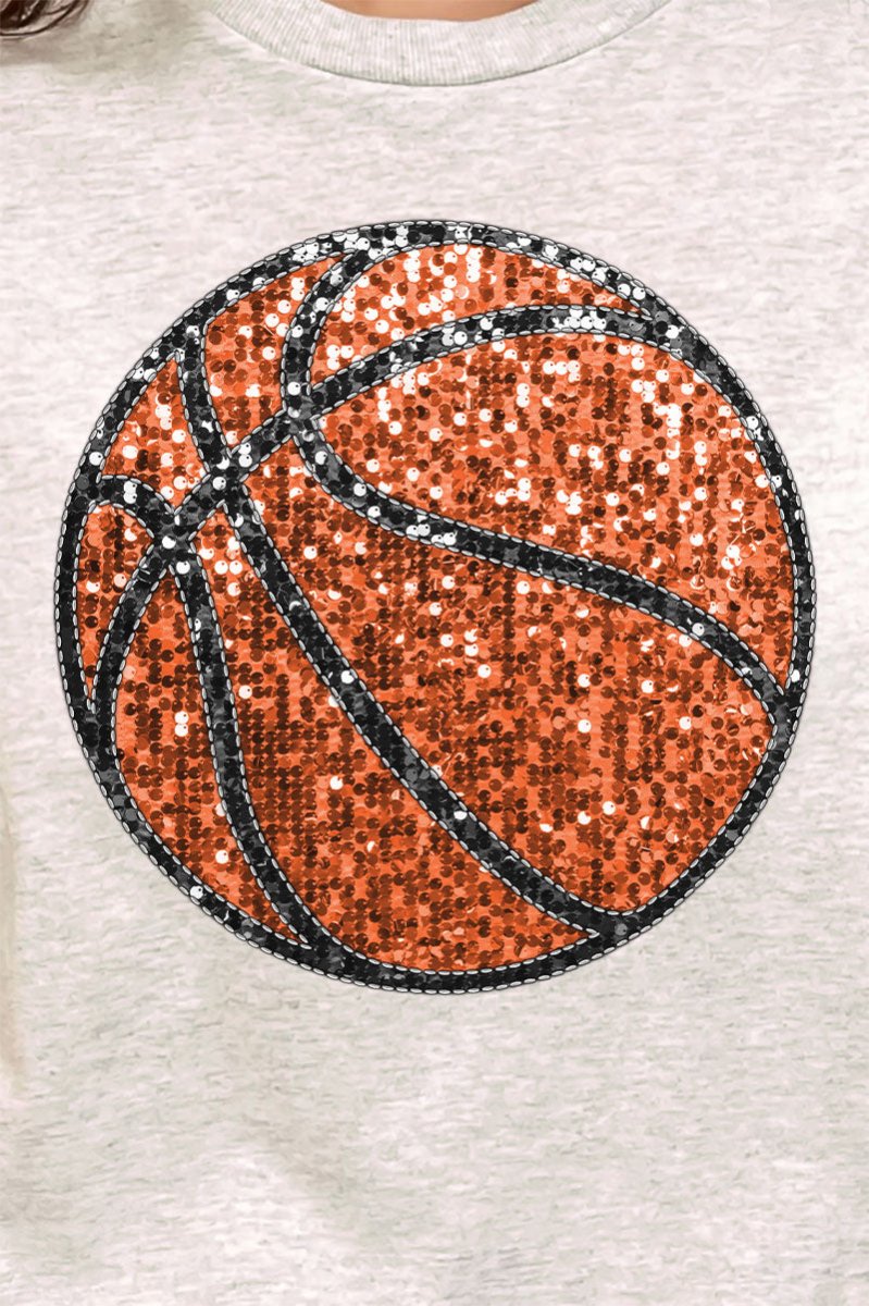 Faux Sequin Basketball Transfer Short Sleeve Relaxed Fit T-Shirt ...