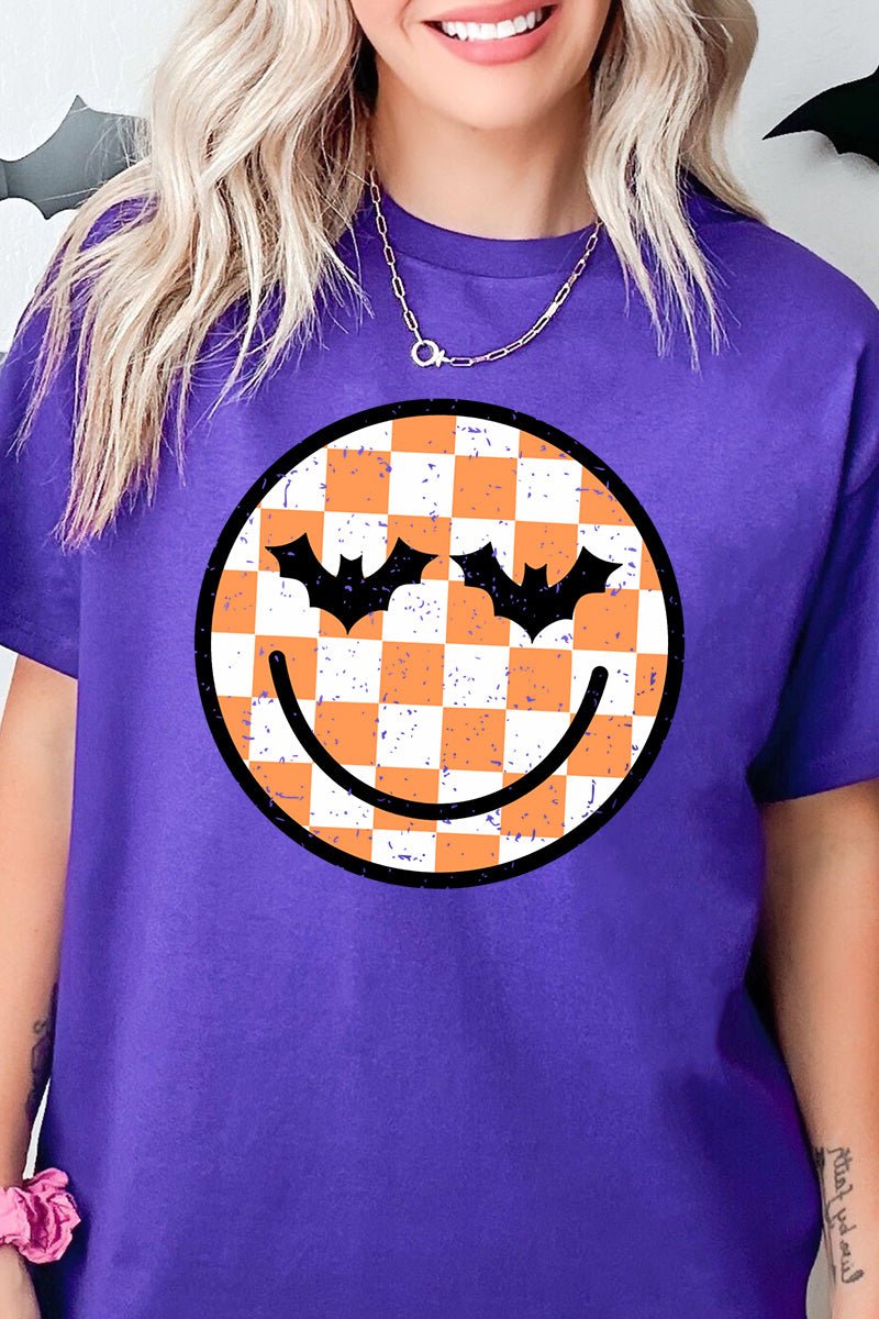Batty Checkered Happy Face Short Sleeve Relaxed Fit T-Shirt | Wholesale ...