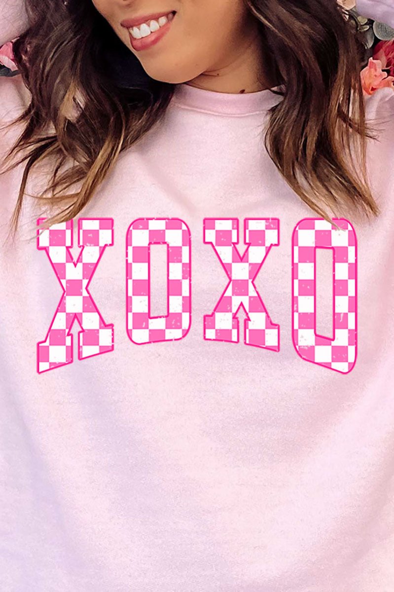 Pink Checkerboard XOXO Unisex NuBlend Crew Sweatshirt | Wholesale ...