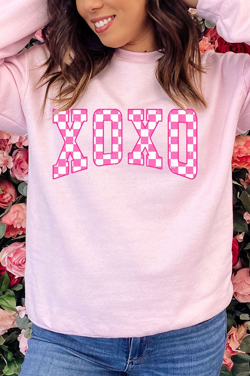 Pink Checkerboard XOXO Unisex NuBlend Crew Sweatshirt | Wholesale ...