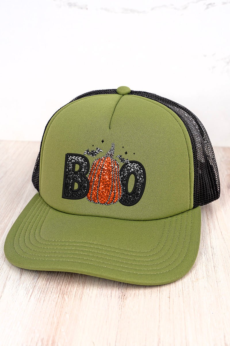 Faux Sequin Boo Transfer Foam Front Mesh Trucker Cap | Wholesale ...