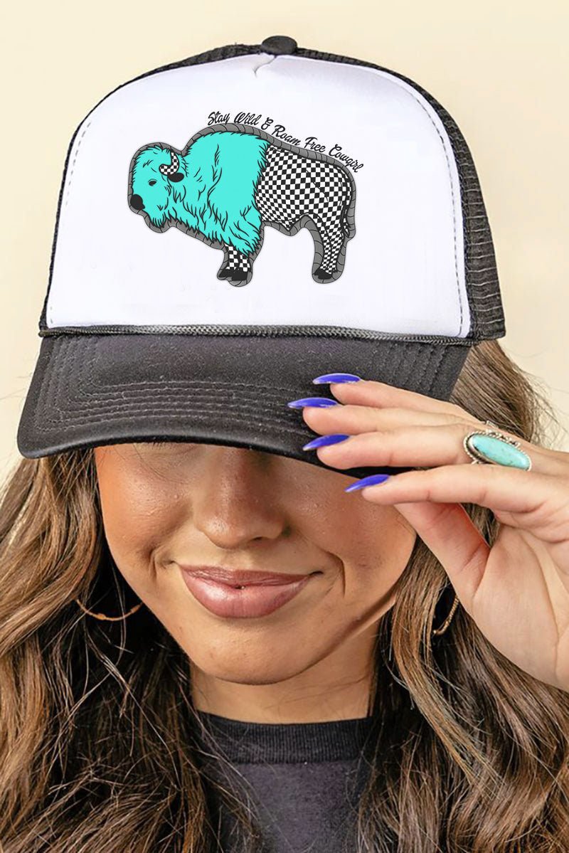 Turquoise Checkered Buffalo Foam Mesh Back Trucker Cap | Wholesale ...