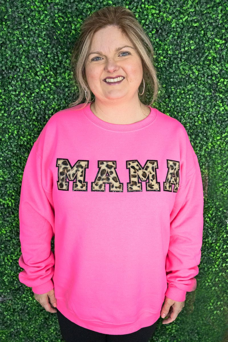 Mama Leopard Chenille Patch Heavy-weight Crew Sweatshirt | Wholesale Accessory Market