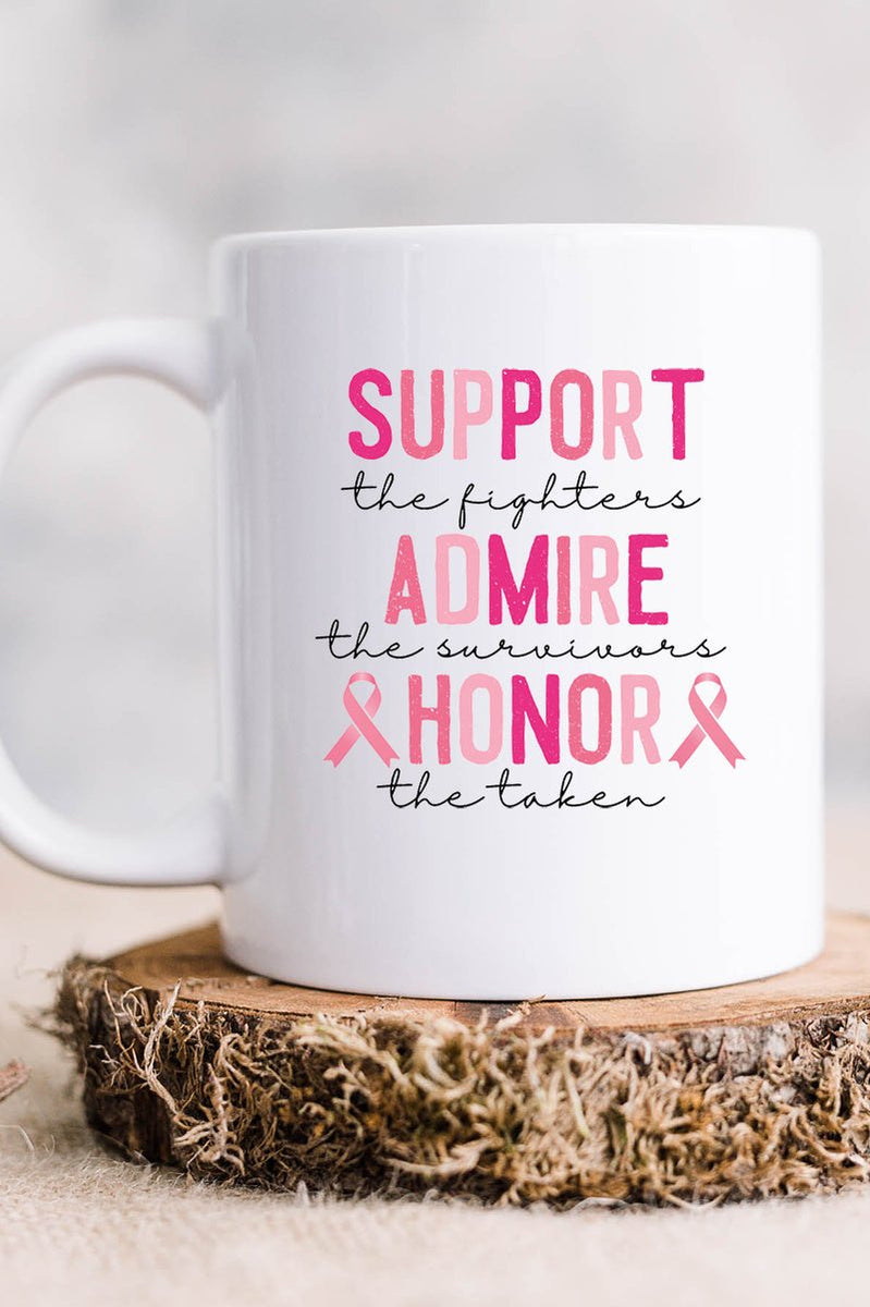 Support Admire Honor Pink Ribbon White Mug | Wholesale Accessory Market