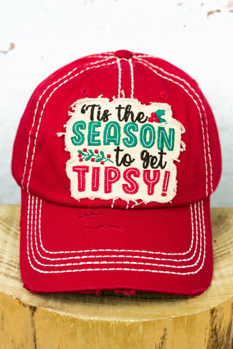 Distressed Red 'Tis The Season To Get Tipsy!' Cap | Wholesale Accessory ...