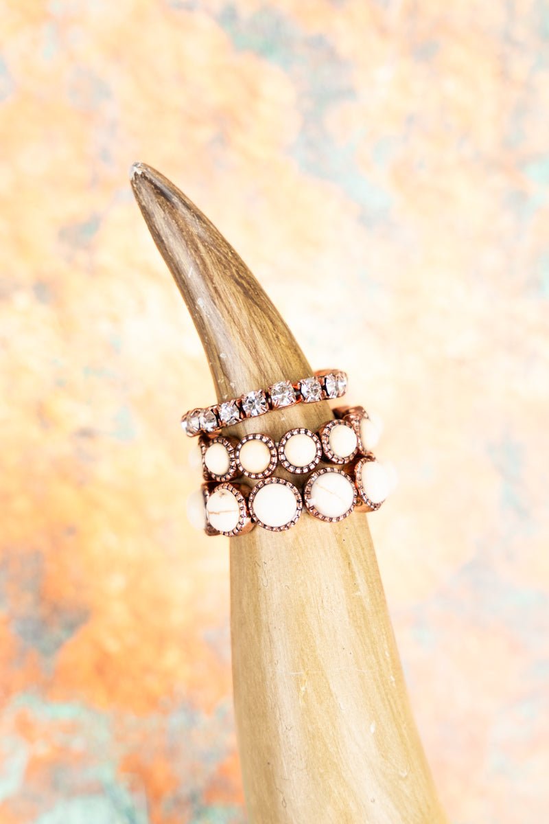 Coppertone Rhinestone and White Stretch Ring Set | Wholesale Accessory ...