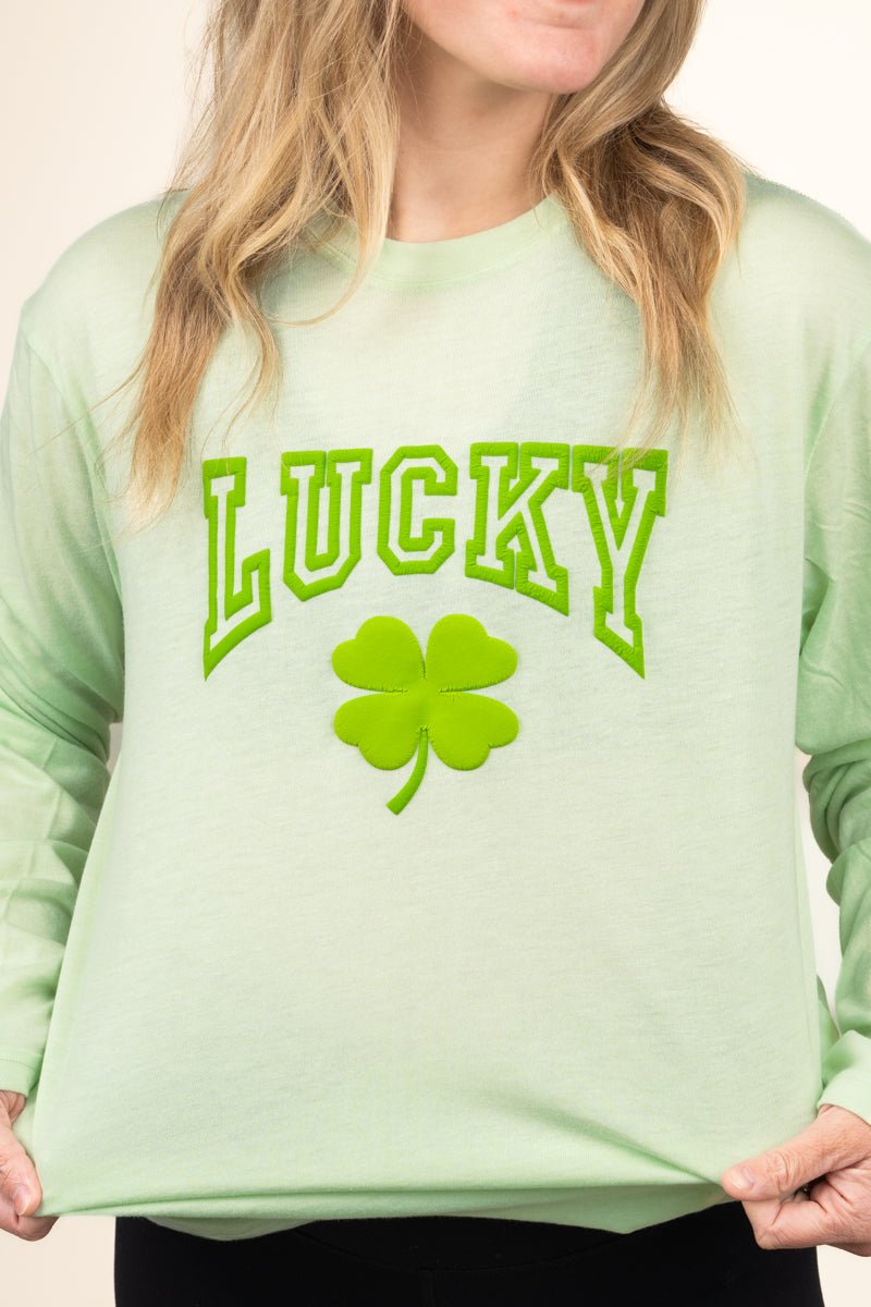 Clover Lucky Puff Vinyl Adult Soft-Tek Blend Long Sleeve Tee ...