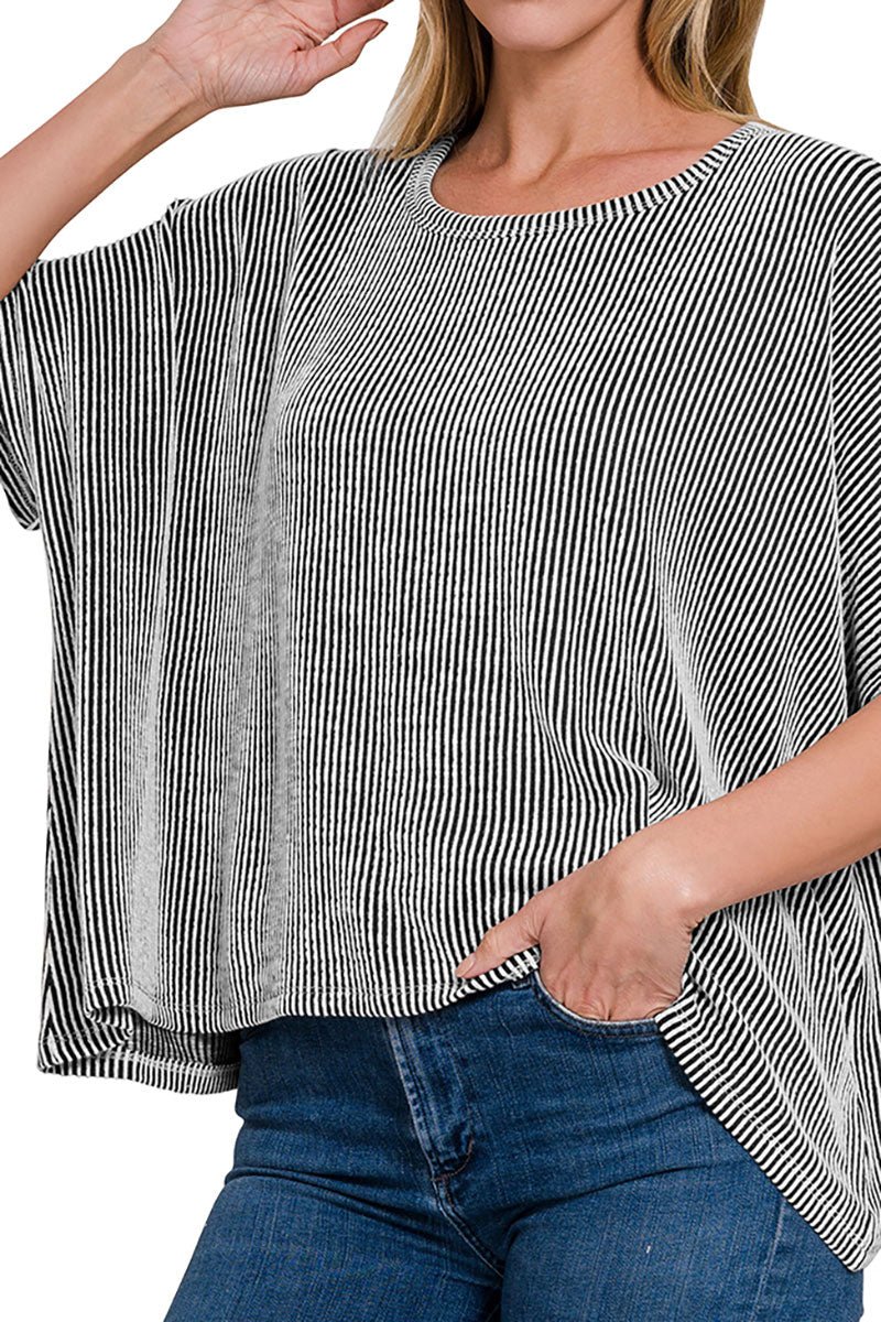 Full Of Fun Black Oversized Striped Top | Wholesale Accessory Market
