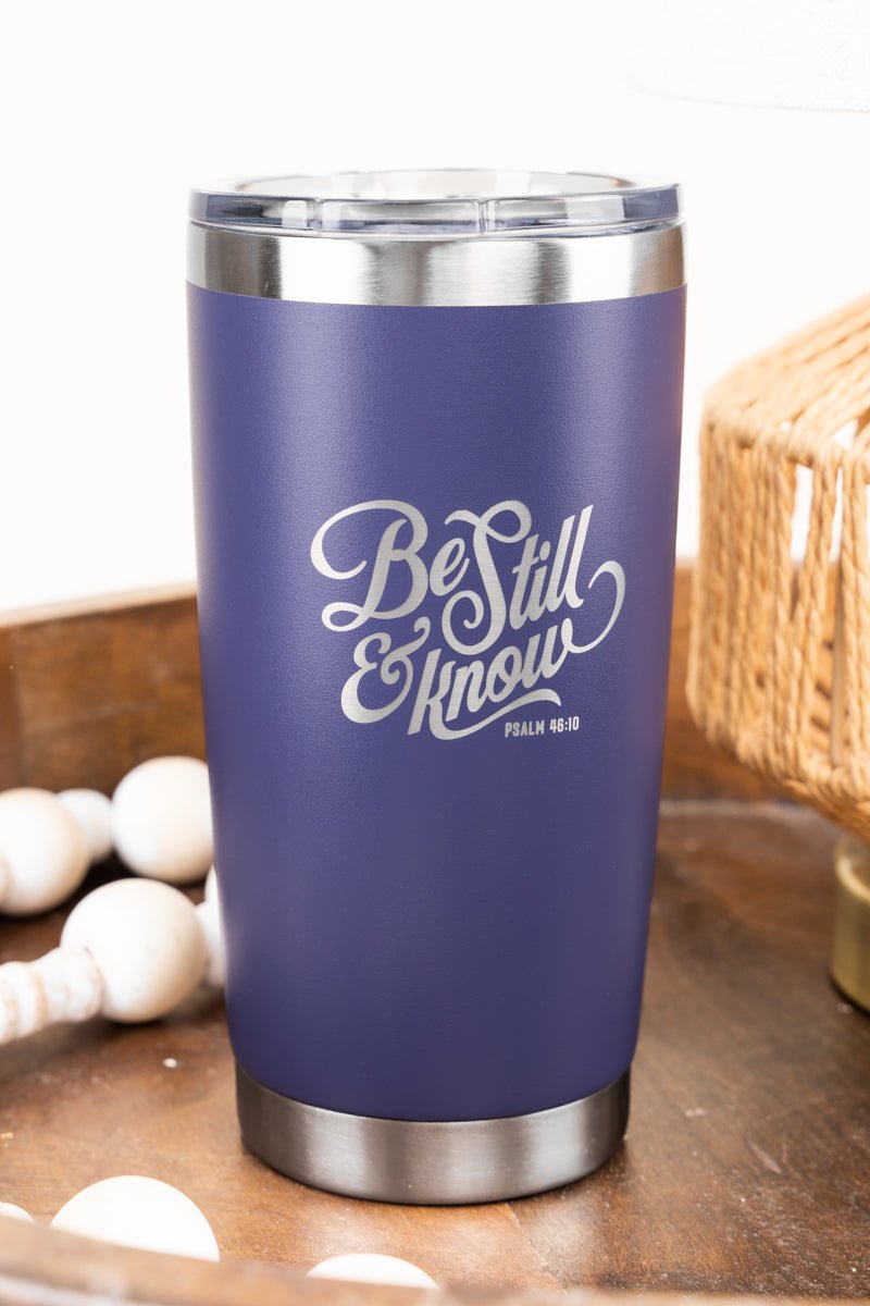 Be Still Purple Stainless Steel Travel Mug | eWAM – Wholesale Accessory ...