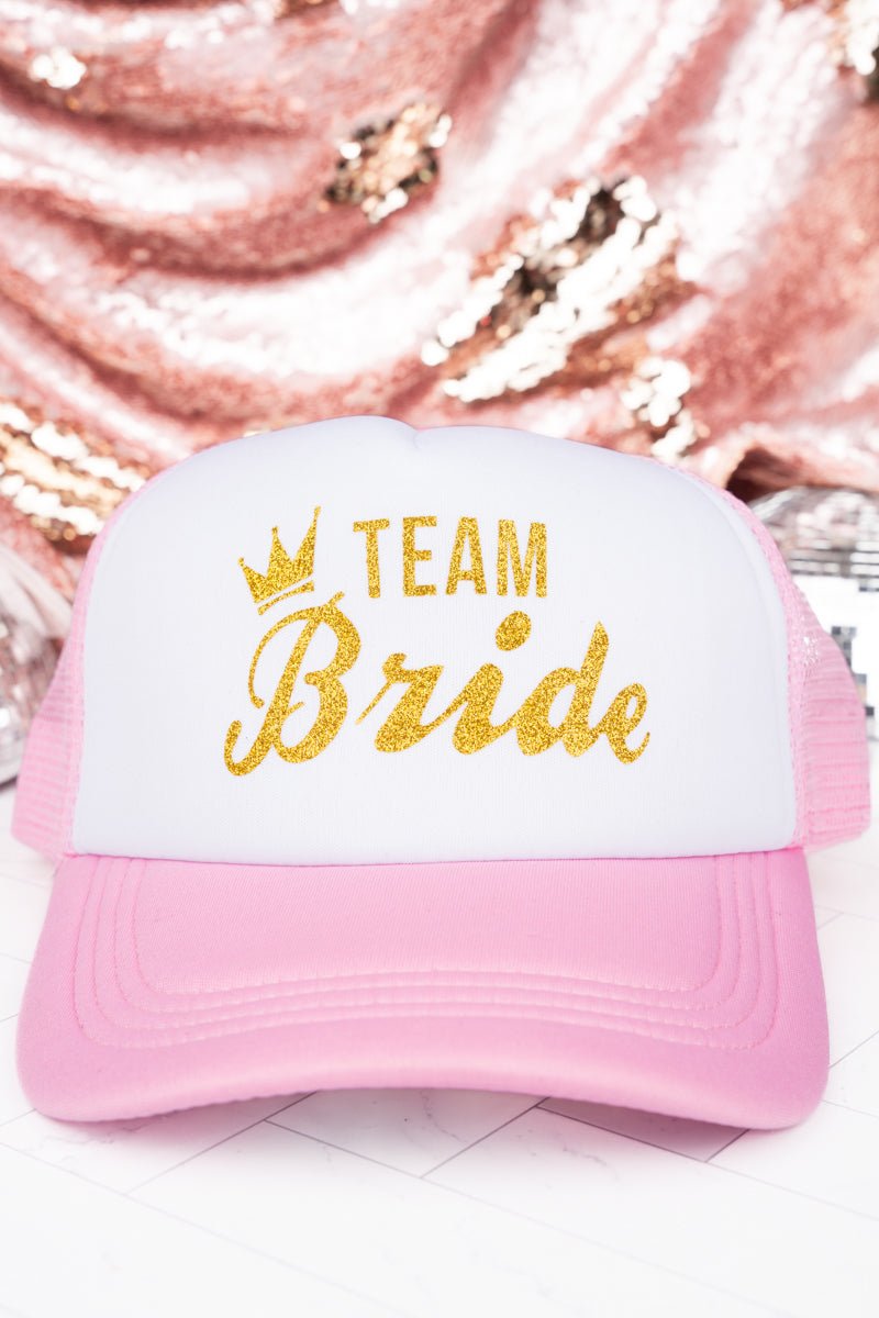Glittery Gold Team Bride White and Pink Mesh Cap | Wholesale Accessory ...