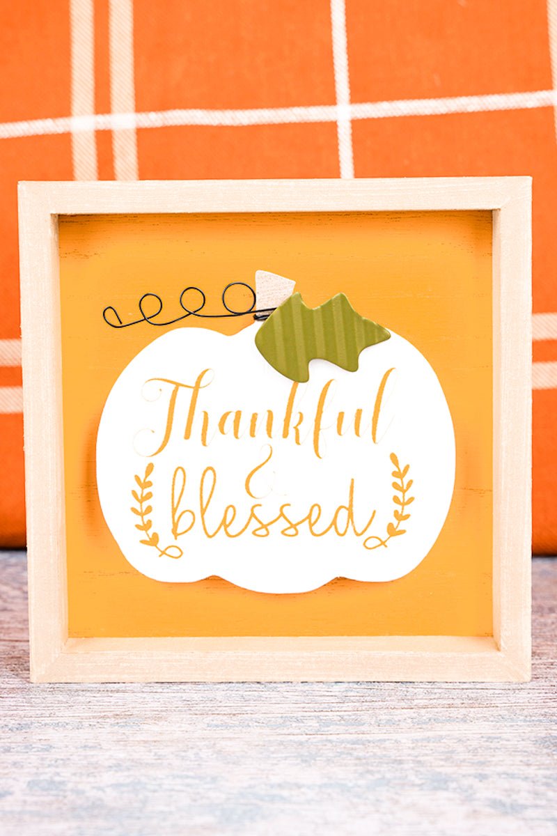 6 x 6 'Thankful & Blessed' Harvest Block Sign | Wholesale Accessory Market